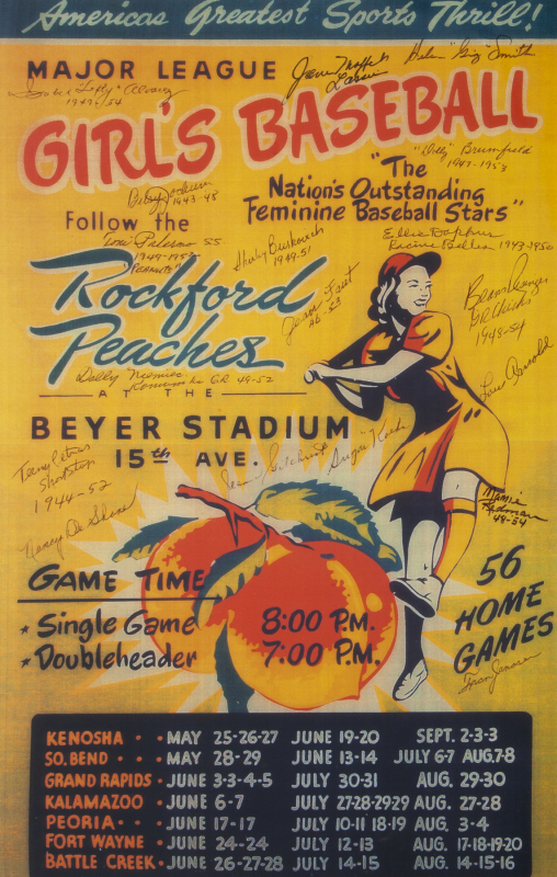 ROCKFORD PEACHES GIRLS BASEBALL SIGNED POSTER