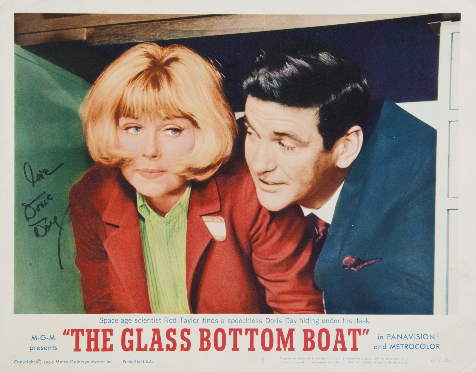 DORIS DAY SIGNED LOBBY CARD FROM THE GLASS BOTTOM BOAT