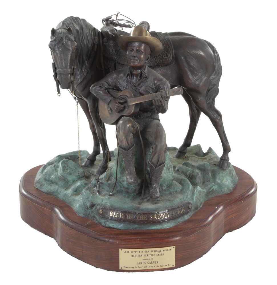 JAMES GARNER: GENE AUTRY SIGNED BRONZE WESTERN HERITAGE AWARD STATUE