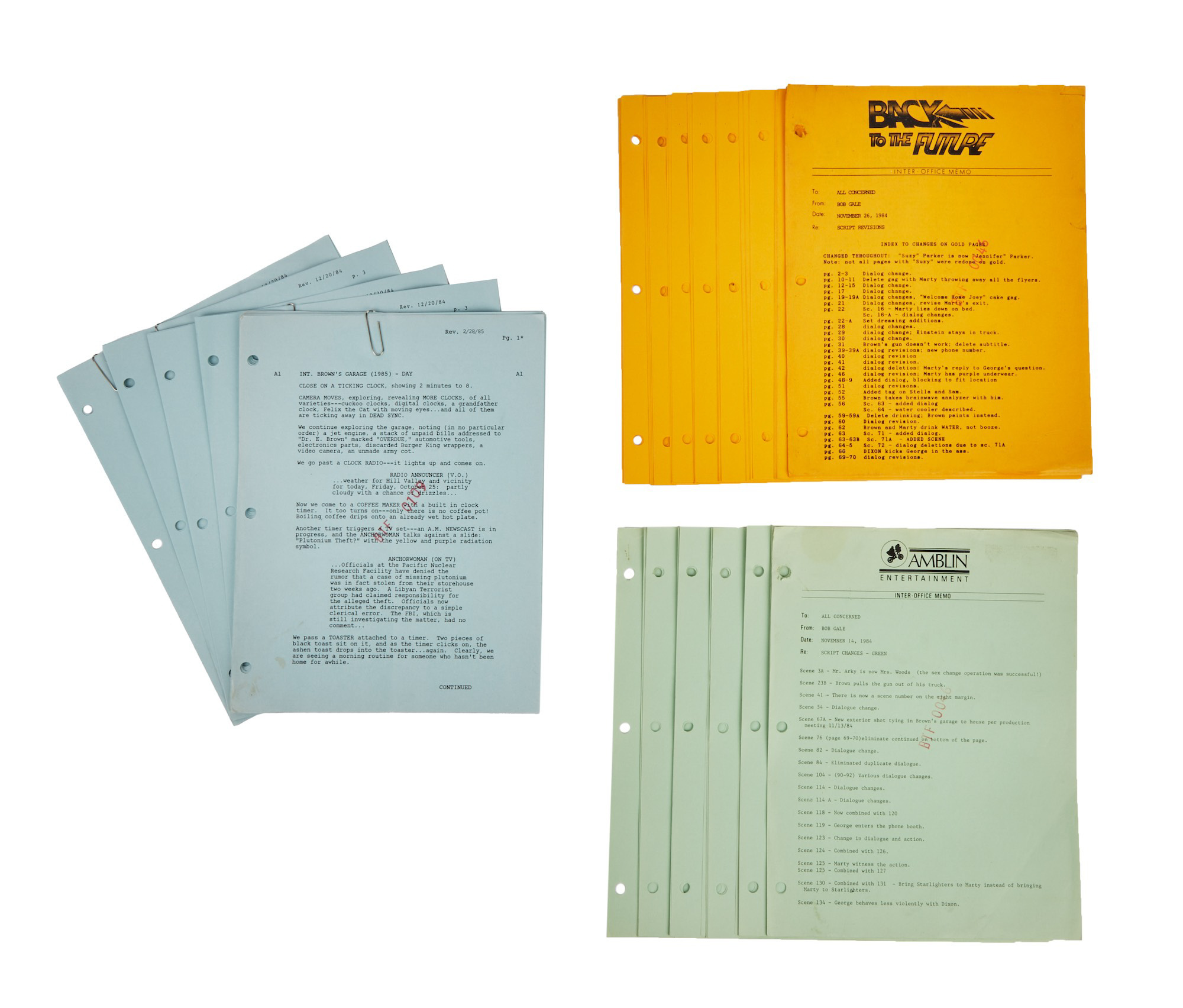 Back To The Future | Multiple Sets Of Colored Script Revision Pages