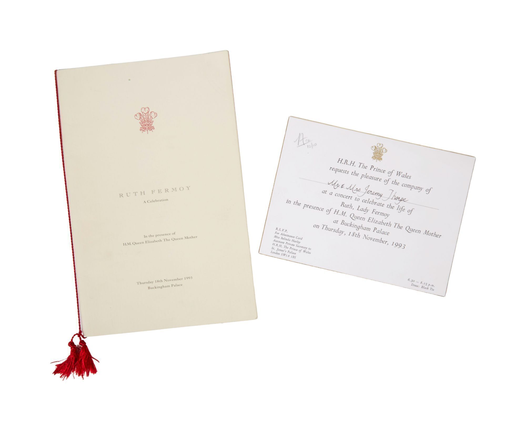 Lady Ruth Fermoy | 1993 Memorial Concert Invitation And Program ...