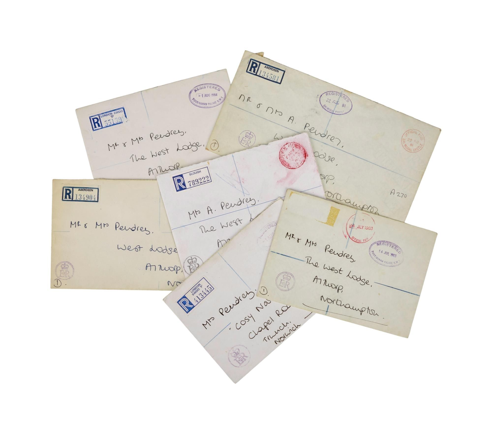 Royal Stationery | Six Royal Stamped and Postmarked Mail Envelopes
